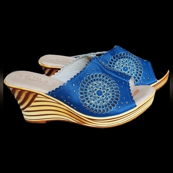 Via Veneto | Shoes | Via Veneto Womens Blue Unique Wedge Slip On Clog ...
